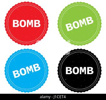 BOMB text, on round wavy border vintage stamp badge, in color set Stock ...