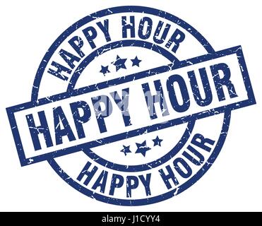 happy hour grunge retro blue isolated ribbon stamp Stock Vector Image ...