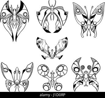 A hand drawn butterfly simple vector outline illustration, contour ...