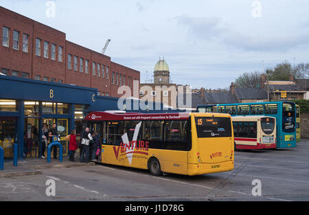 Durham City public transport bus station back & side view of single ...