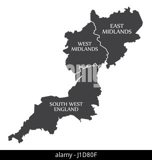 Map of The East Midlands England. Black and outline maps. EPS Vector ...
