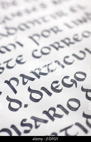 Close up view of ancient writing. Medieval uncial script. Latin ...