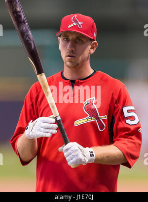 St. Louis Cardinals Stephen Piscotty claps as he rounds first base ...
