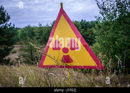 warning sign in the Chernobyl zone in Ukrainian: stop!a restricted area ...
