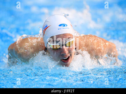 Alys Thomas competes in the Women's 50m Open Butterfly heats during day ...