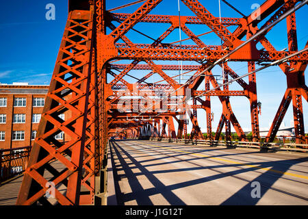 Red Bridge in Portland. Farms metal vehicular and pedestrian bridge ...