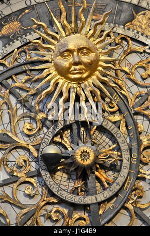 Golden astronomic clock in Saint-Jean gothic cathedral, Lyon Stock ...