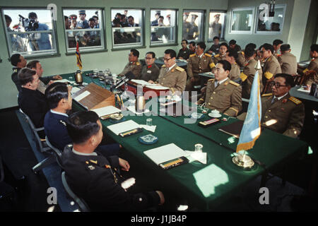 Conference room at Panmunjom on the Korean Demilitarized Zone, DMZ Line ...
