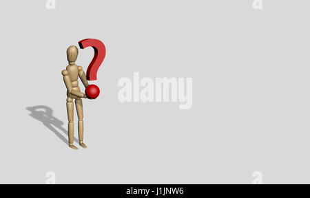 3D render wooden dummy looking question mark Stock Photo - Alamy