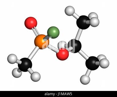 Sarin nerve agent molecule (chemical weapon). Atoms are represented ...