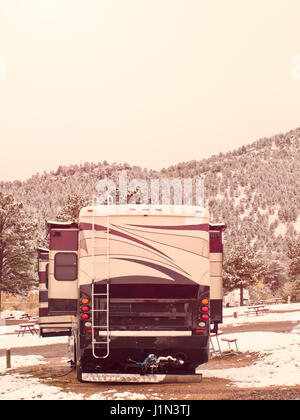 RV campsite in snow at Estes park, Colorado Stock Photo - Alamy
