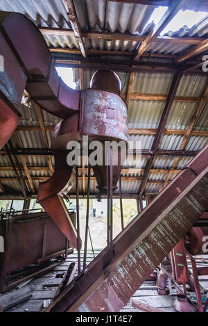 Inside the grain elevator in kolkhoz near Zymovyshche village in ...
