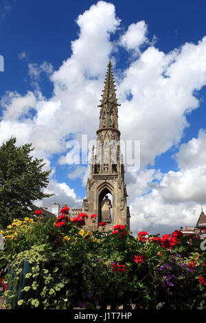 Old English market town, with monuments and church spire, UK Stock ...