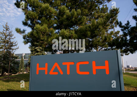 A logo sign outside of the headquarters of Hatch in Mississauga ...