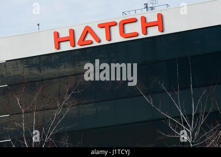A logo sign outside of the headquarters of Hatch in Mississauga ...