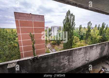 View from staircase of 16-stored block of flats in Pripyat ghost city ...