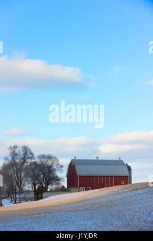 Red Barn In Winter Snow. Historic Barn. Old red barn at Daniel Arnold ...