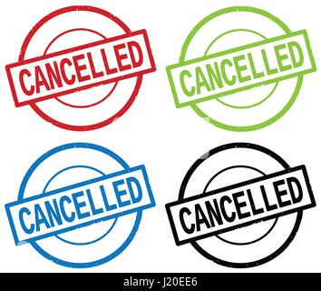 CANCELLED text on red green ribbon badge stamp Stock Photo - Alamy