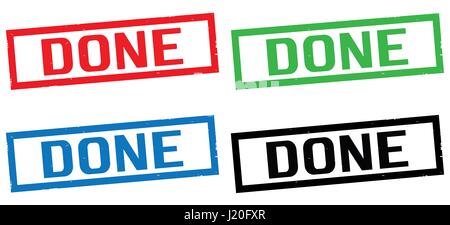 ALL DONE text, on rectangle border stamp sign, in color set Stock Photo ...