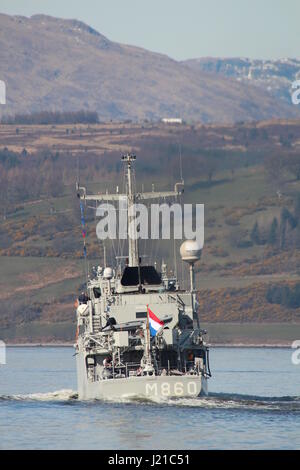 HNLMS Schiedam (M860), an Alkmaar-class minehunter operated by the ...