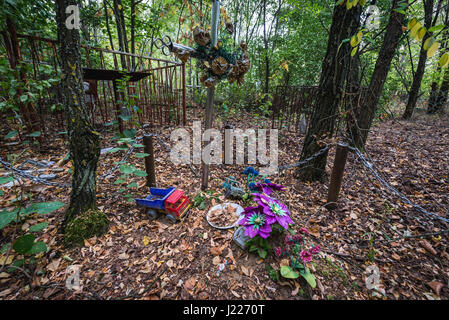 Grave on cemetery in Pripyat ghost city of Chernobyl Nuclear Power ...