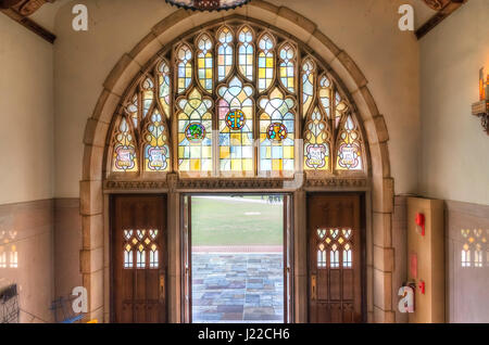 famous hall with painted stained glass windows inside the national ...