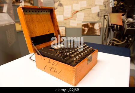 An Enigma machine rotor on display showing the internal wiring in ...