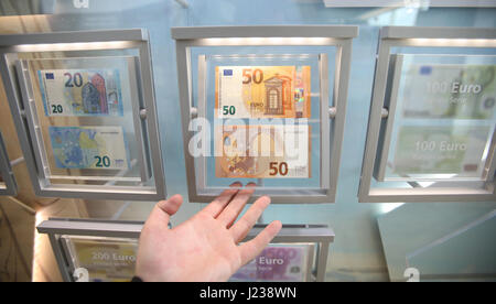 Euro notes on display in the Irish Central banks new Dublin Docklands ...