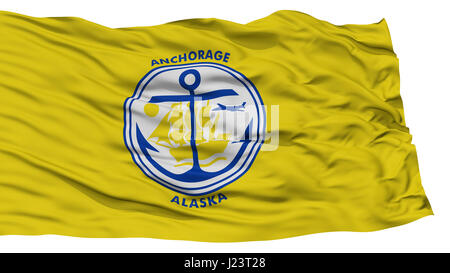 Anchorage Alaska 3D waving flag illustration on a tiny metal flagpole ...