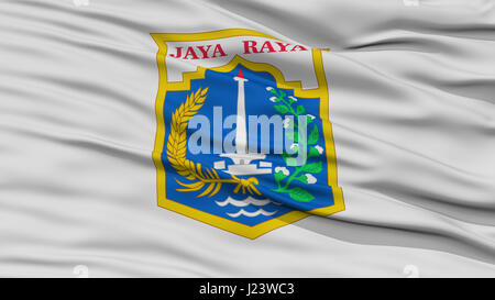 Closeup Jakarta City Flag, Capital City of Indonesia, Waving in the ...