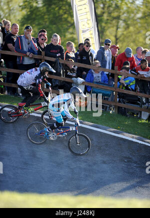 Birmingham Bike Park, Perry Barr, UK. 23rd April 2017. Junior riders in ...