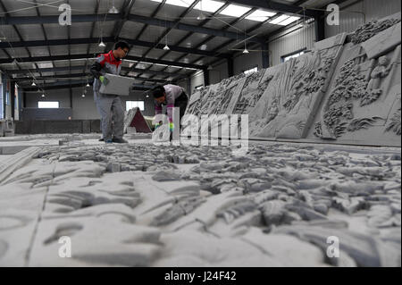 Linxia, China's Gansu Province. 24th Apr, 2017. Brick carving artists ...