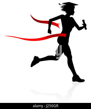 Female Runner Silhouette Finish Line