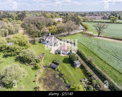 aerial view of English rural scenery with fields bounded by dry stone ...