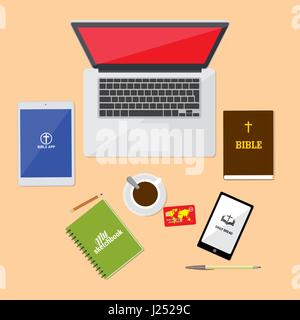 Bible, gadgets with Christian applications, coffee Stock Vector Image ...