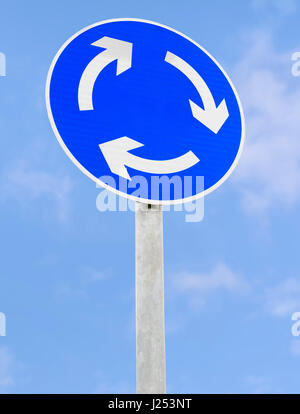 Mini Roundabout road sign. A British highway code sign, a round circle ...