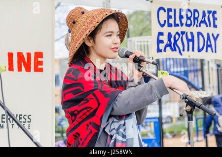 Coast Salish singer songwriter activist Ta'Kaiya Blaney speaks at Earth ...