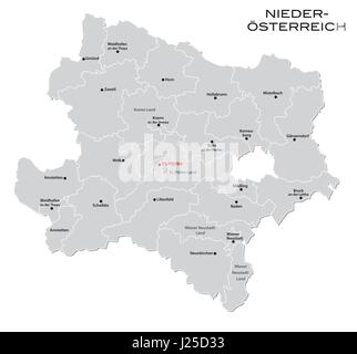 Lower Austria map, Austrian state. Austria administrative division ...