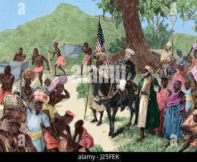 Stanley (1841-1904), British explorer. Stanley's expedition leaving ...