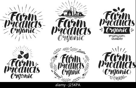 Farm products, label set. Farming, agriculture logo or icon. Lettering ...