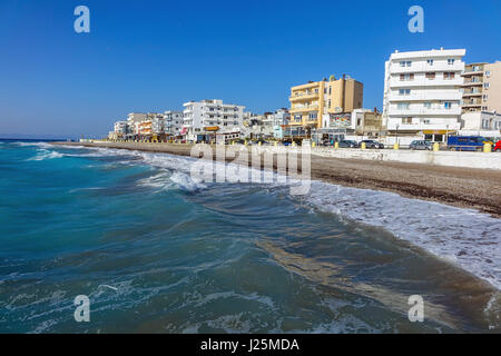 Windy Beach and western seafront of Rhodes Town, Rhodes, Dodecanese ...
