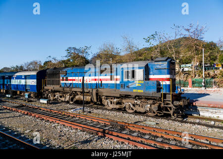 Stationary Indian Railways blue diesel locomotive train engine standing ...
