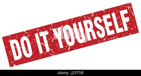 Grunge red do it yourself square rubber seal stamp on white background ...