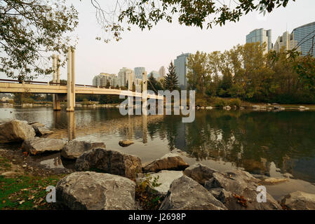 Calgary cityscape from Prince's Island in Alberta, Canada Stock Photo ...