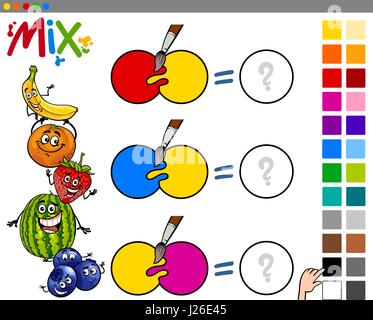 Cartoon Illustration of Mixing Colors Educational Game for Children ...