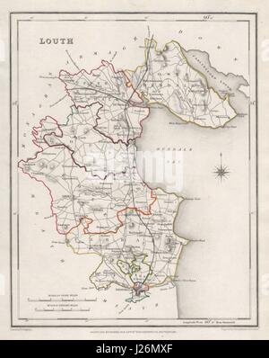 Antique Ireland Map - Louth County - Drogheda Dundalk Ardee Stock Photo ...