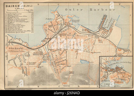 Dalian (Dairen/Dalniy) town/city plan. China. BAEDEKER 1914 old antique ...