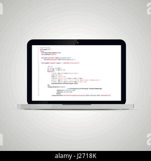 Realistic glossy laptop with simple website HTML code on dark background Stock Vector Image ...