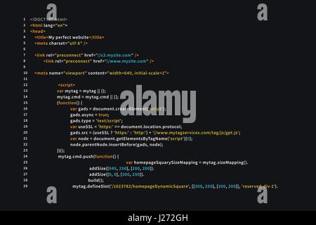 Simple website CSS code with colourful tags in editor page with dark background. CSS code ...