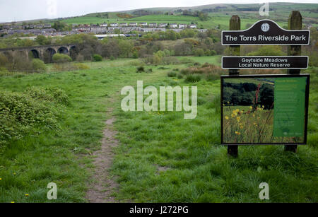 A notice showing the area is The Torrs Riverside Park Stock Photo - Alamy